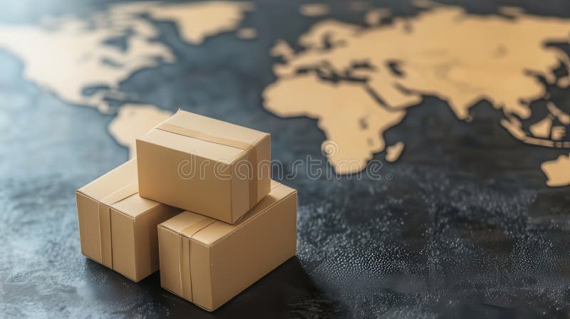 Cardboard Boxes Representing International Shipping and Global Commerce Stock Photo - Image of ...