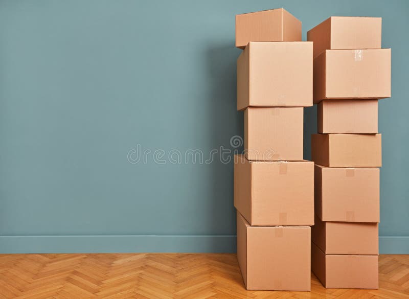 Cardboard boxes in room stock photo. Image of floor - 210762592