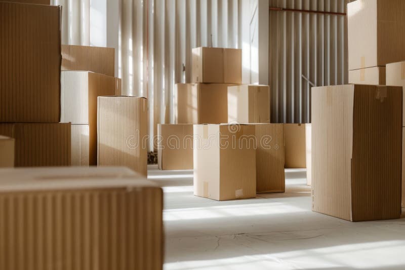 Cardboard Boxes in a Room with Natural Light Stock Image - Image of ...
