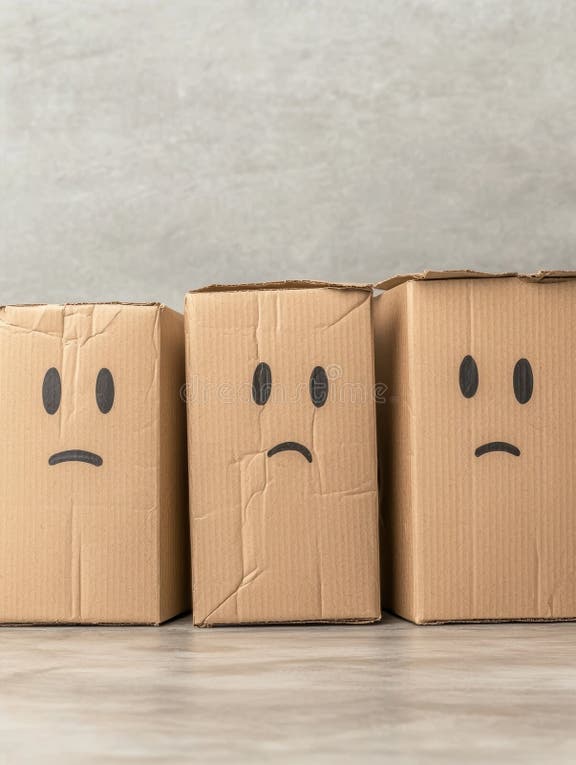 Cardboard Boxes with Sad Face Expressions Stock Illustration ...