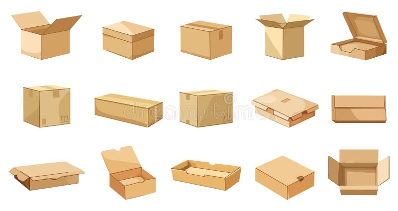 Cardboard Boxes Set. Side, Front and Top View. Empty Shipping Parcel ...