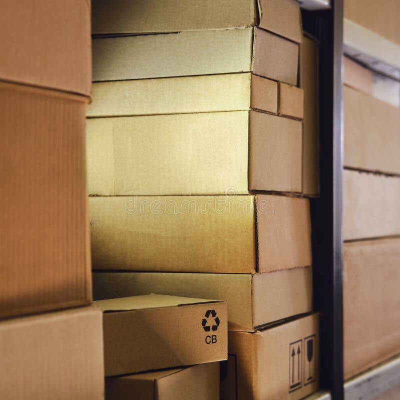 Cardboard Boxes on the Shelves of Warehouse Shelves, Close-up Stock ...