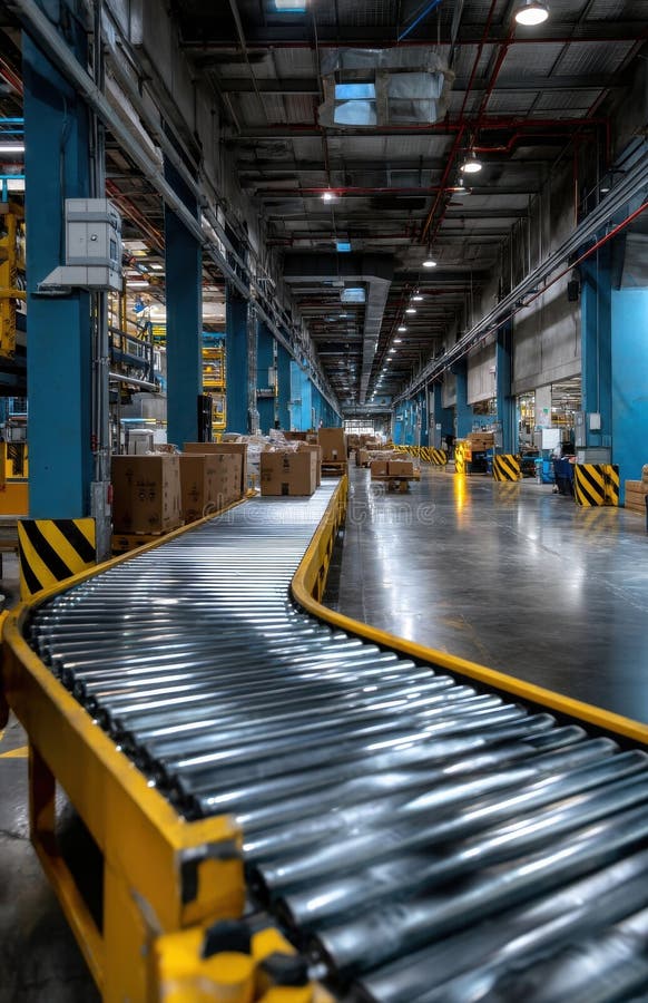 Empty Conveyor Belt Moving Distribution Warehouse Stock Photos - Free ...
