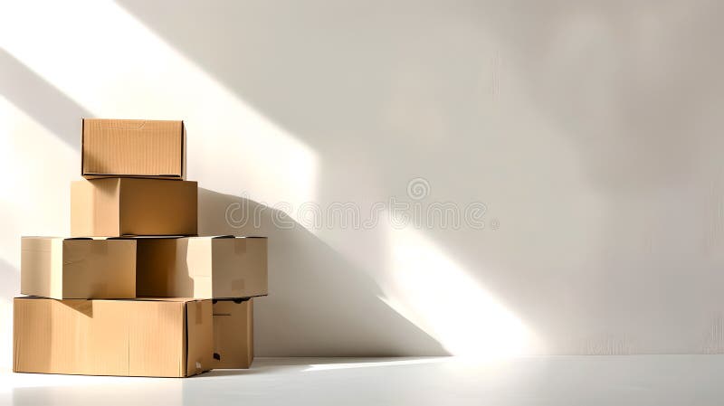 Stack of Cardboard Boxes Illuminated by Sunlight in a Minimalistic ...