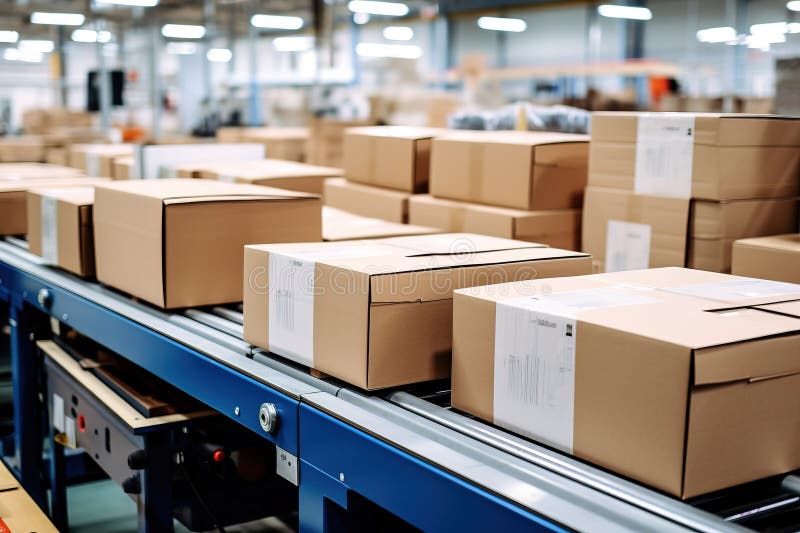 Cardboard Boxes on Sorting Line. Generative AI Stock Illustration ...