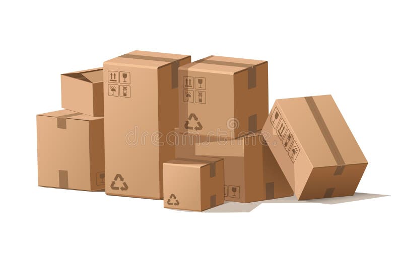 Cardboard Boxes Stack. Cartoon Pile of Delivery Package for Storage and ...