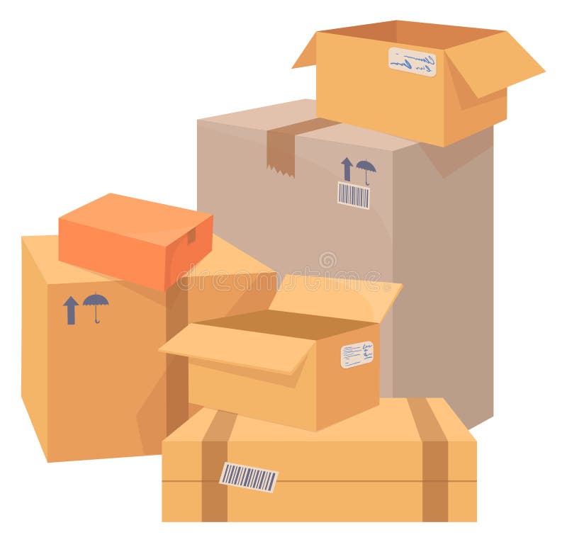 Cardboard Boxes Stack. Paper Cartoon Packages Pile Stock Illustration ...
