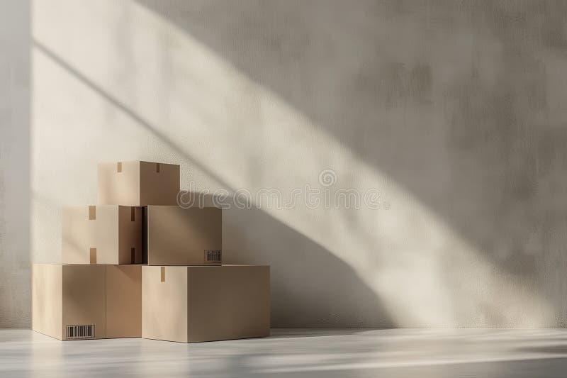 Cardboard Boxes Stacked Against a White Wall Stock Illustration ...