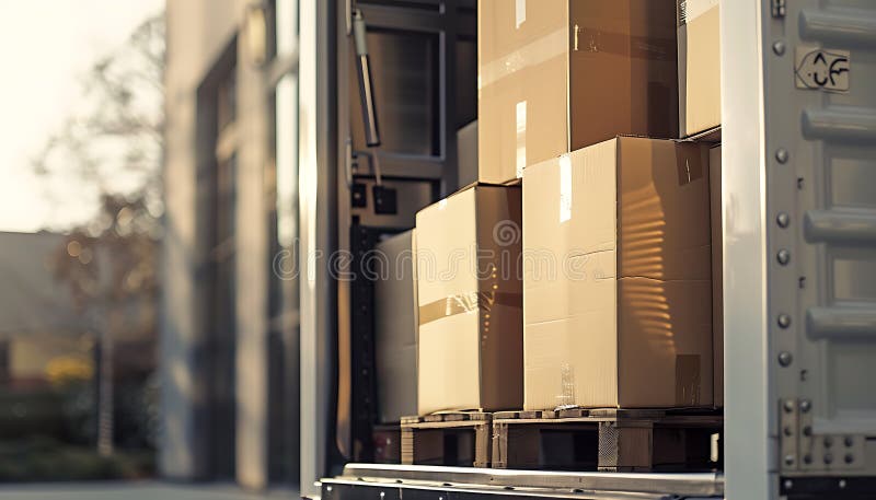 Cardboard Boxes Stacked on a Pallet in the Back of a Truck for ...