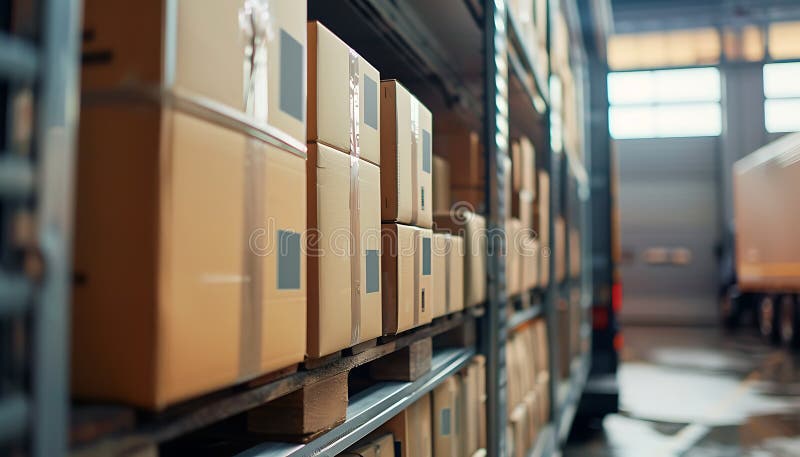 Cardboard Boxes Stacked on a Pallet in a Warehouse, Ready for Shipping ...