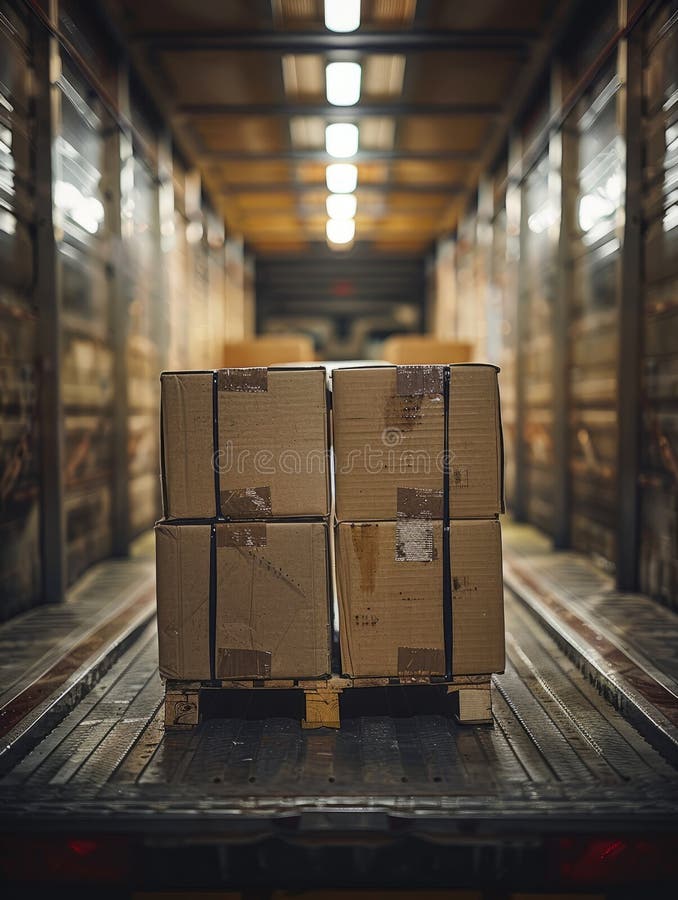 Cardboard Boxes Stacked on a Pallet in a Well-lit Warehouse Aisle ...