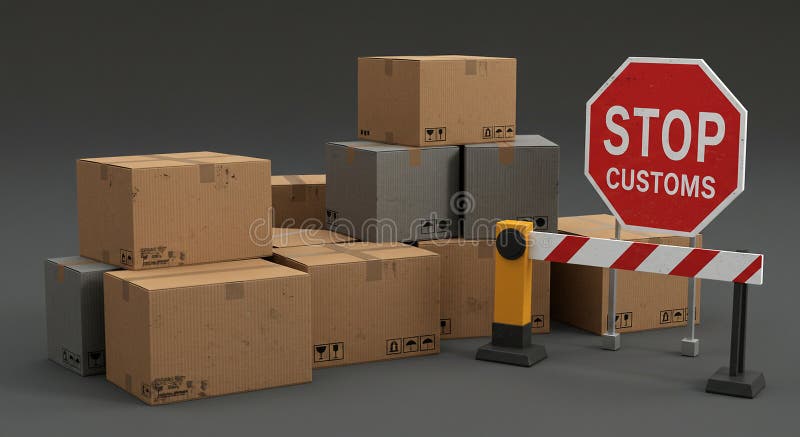Cardboard Boxes are Stacked in a Random Arrangement, Alongside a Red ...