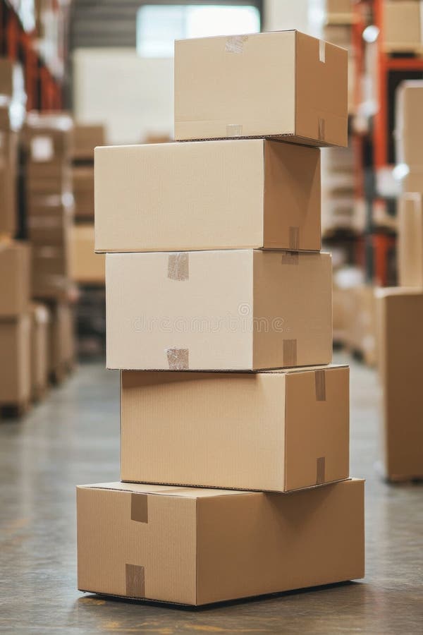 Stack of Cardboard Boxes Stands in Distribution Warehouse Stock Photo ...