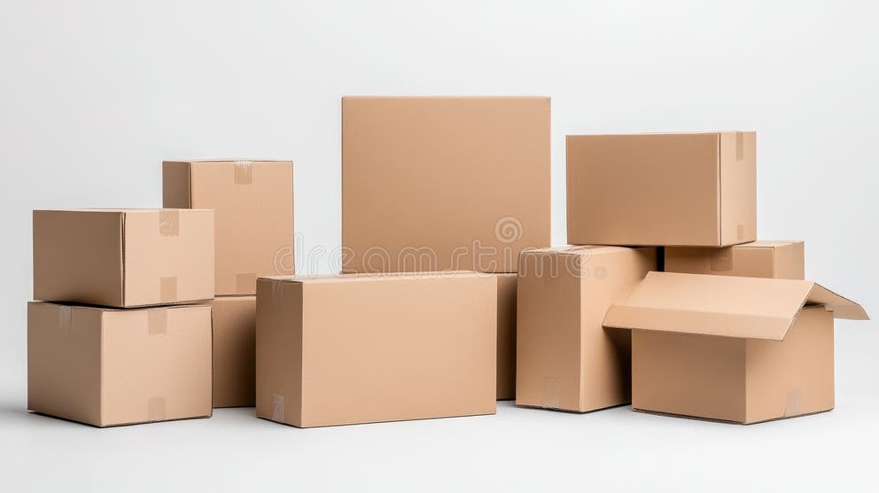 Cardboard Boxes Stacked in Various Sizes Arranged on a Clean Surface ...