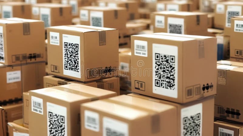 Warehouse Showing Cardboard Boxes with Scannable Qr Codes Stock Footage ...