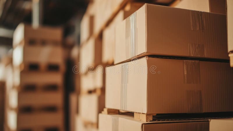 Cardboard Boxes Stacked in Warehouse, Organized Storage, Logistics ...