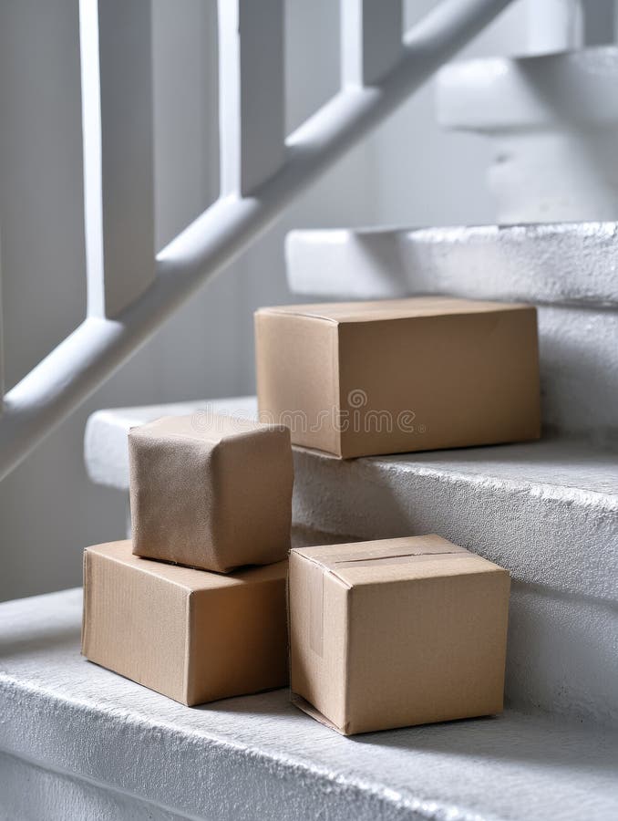 Stack Cardboard Boxes White Stairs Stock Photos - Free & Royalty-Free ...