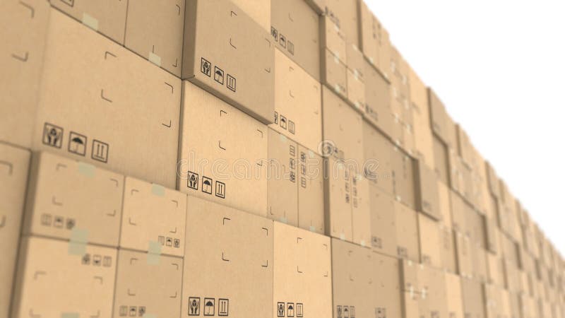 Cardboard Boxes Stacks, Looping Motion Background. Warehouse Logistics ...