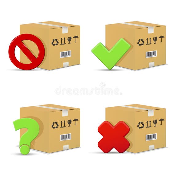 Cardboard Boxes with Stop and Question Signs, Wrong and Right Check ...