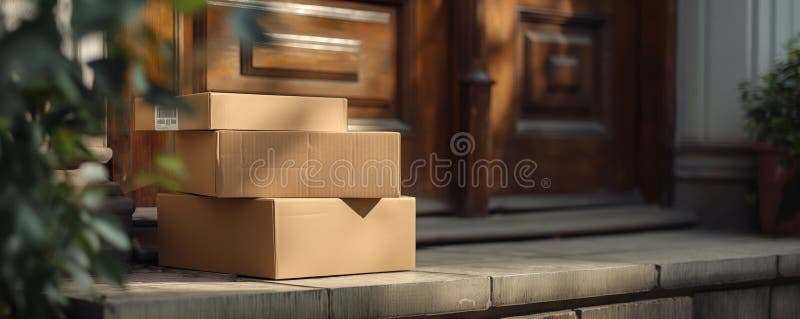 Cardboard Boxes on a Sunny Doorstep Stock Image - Image of brown, home ...