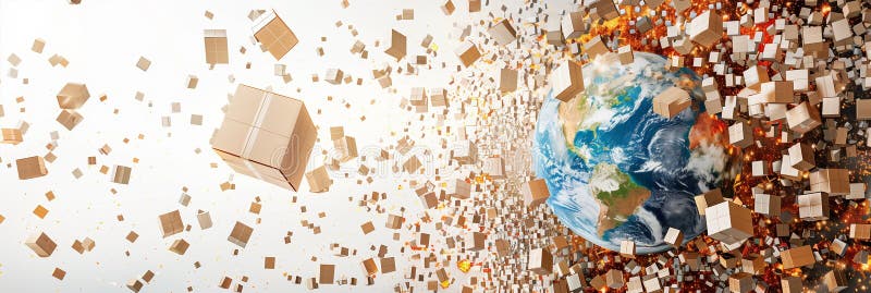 Cardboard Boxes Surrounding Earth Globe in White Space Stock Image ...