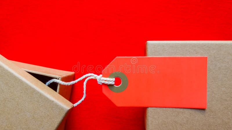 Cardboard Boxes with a Tag. Brown Packing Box with Blank Label and Copy ...