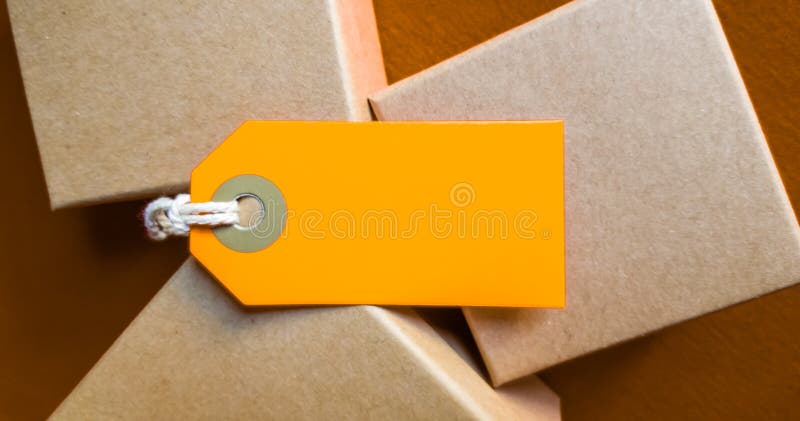 Cardboard Boxes with a Tag. Brown Packing Box with Blank Label and Copy ...