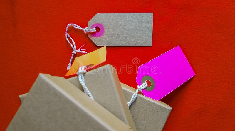 Cardboard Boxes with a Tag. Brown Packing Box with Blank Label and Copy ...