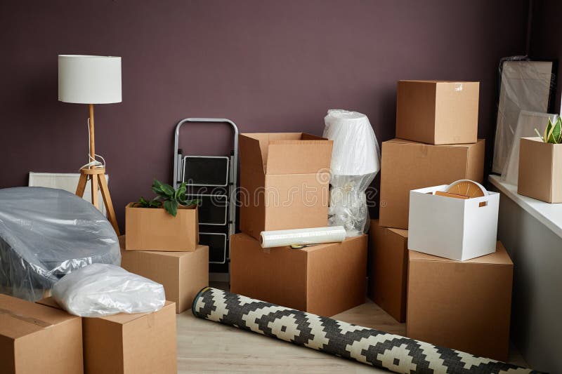 Cardboard Boxes with Things for Moving Stock Image - Image of apartment ...