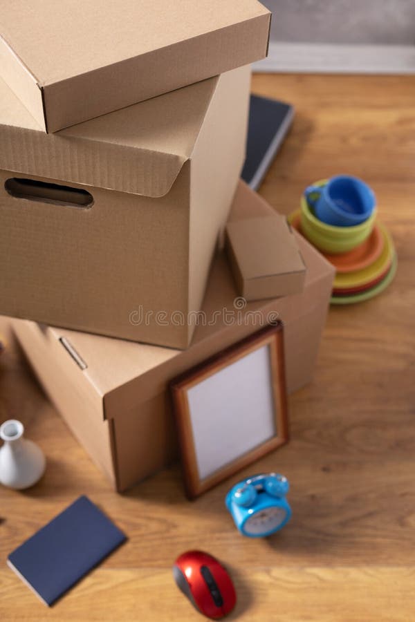 Cardboard Boxes and Things for Moving To New Home. Stack of Cardboard ...