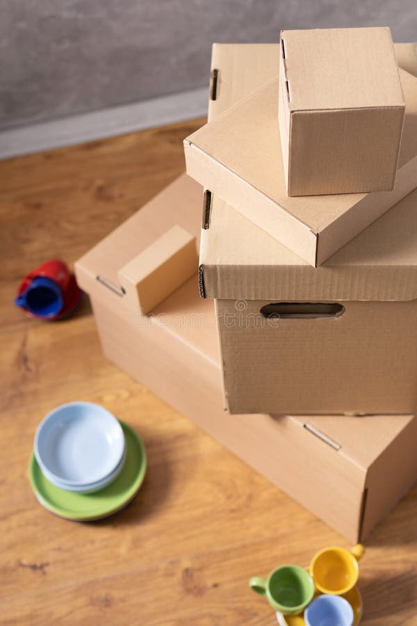 Cardboard Boxes and Things for Moving To New Home. Stack of Cardboard ...