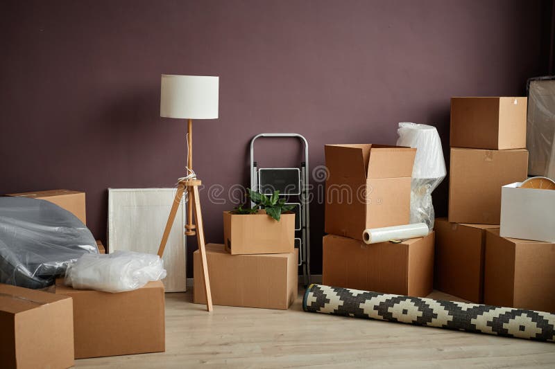 Cardboard Boxes with Things in the Room Stock Image - Image of estate ...