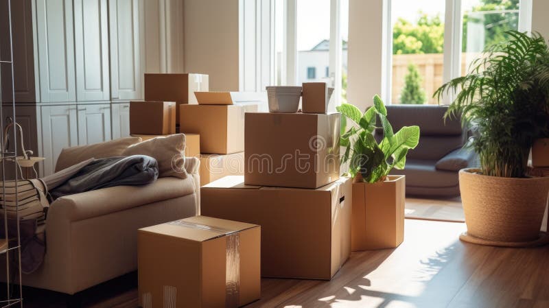 Cardboard Boxes with Things are Stacked. the Concept of Moving To a New ...
