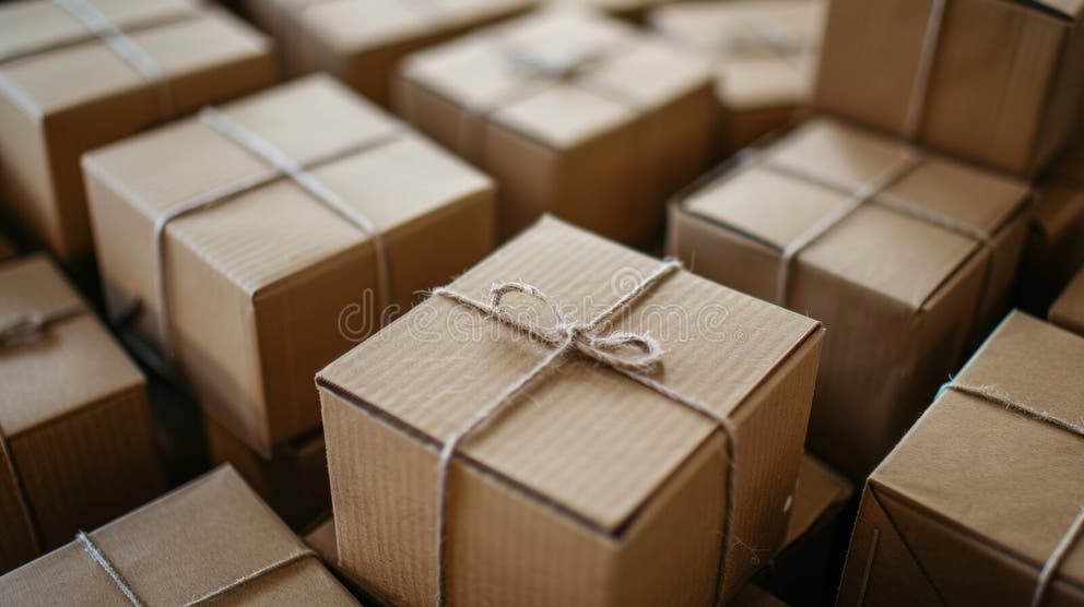 Cardboard Boxes Tied with String for Shipping or Storage Stock Image ...