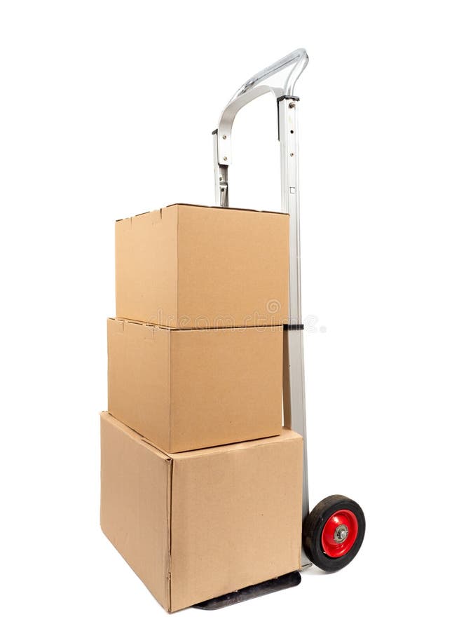 Cardboard Boxes with a Trolley on a White Background, Cardboard Boxes ...