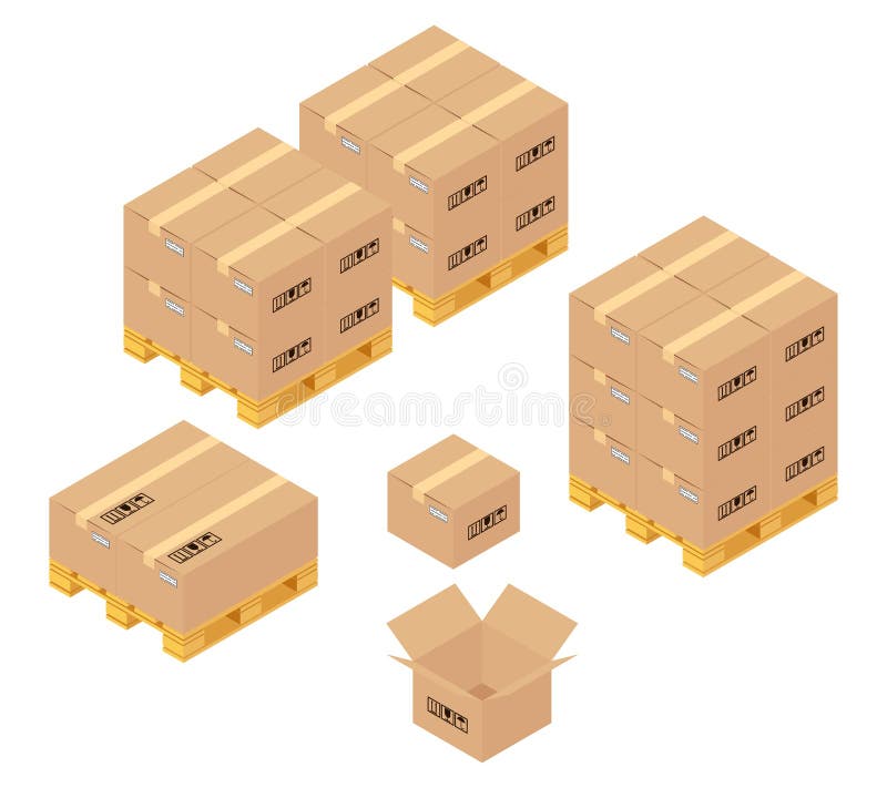 Goods in Cardboard Boxes. Vector Delivery and Packing Concept Stock ...