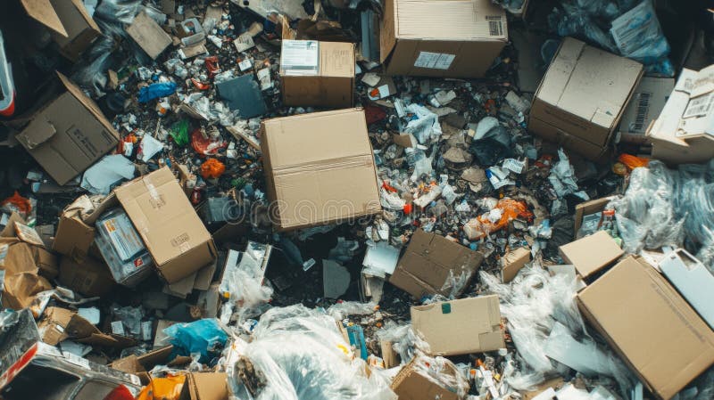 Cardboard Boxes and Waste in a Recycling Facility Stock Illustration ...