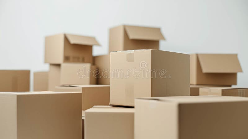 Cardboard Boxes on White Background. Multiple Packages for Shipping or ...