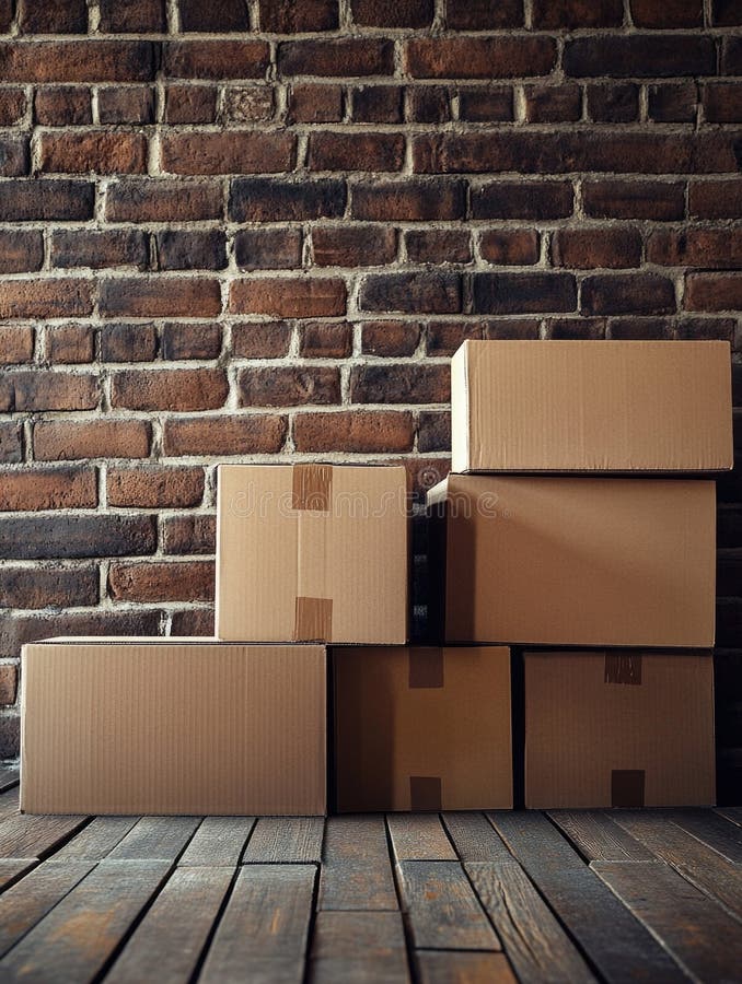 Cardboard Boxes on Wooden Floor Stock Image - Image of supplies ...