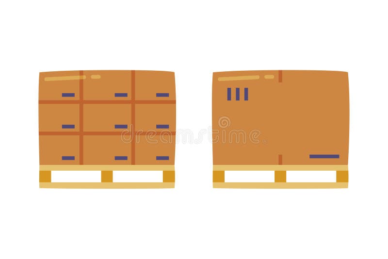Cardboard Boxes on Wooden Pallets Set Flat Vector Illustration Stock ...