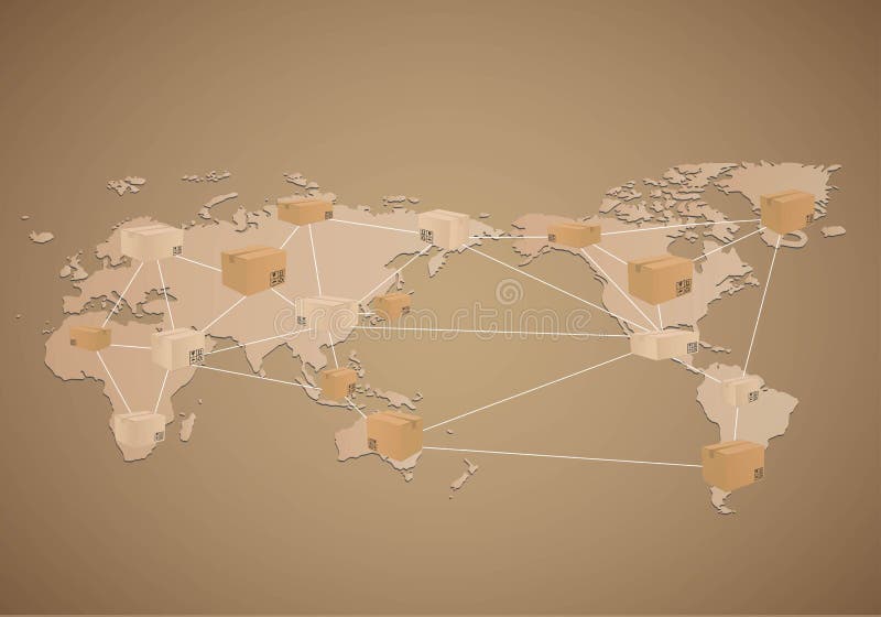 Cardboard Boxes on World Map Background Stock Vector - Illustration of ...