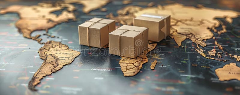 Cardboard Boxes on a World Map Surface Stock Photo - Image of courier ...