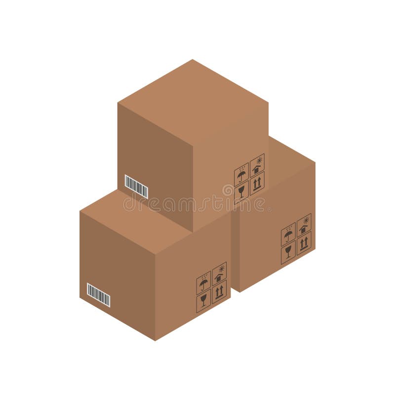 Cardboard Brown Boxes, Crate Boxes 3d, Isometric Boxes Stock Vector ...