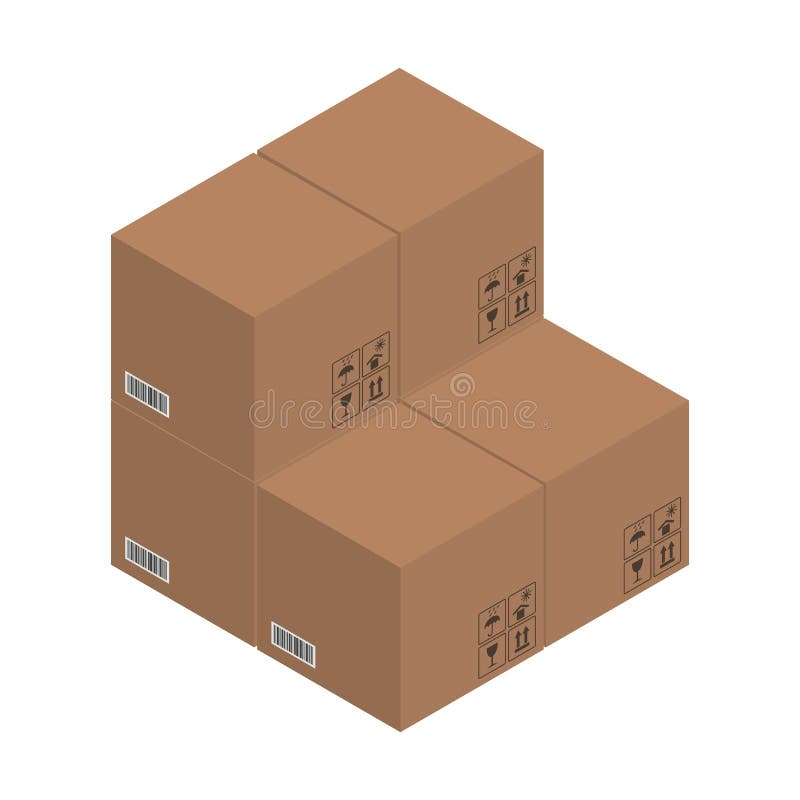 Cardboard Brown Boxes, Crate Boxes 3d, Isometric Boxes Stock Vector ...