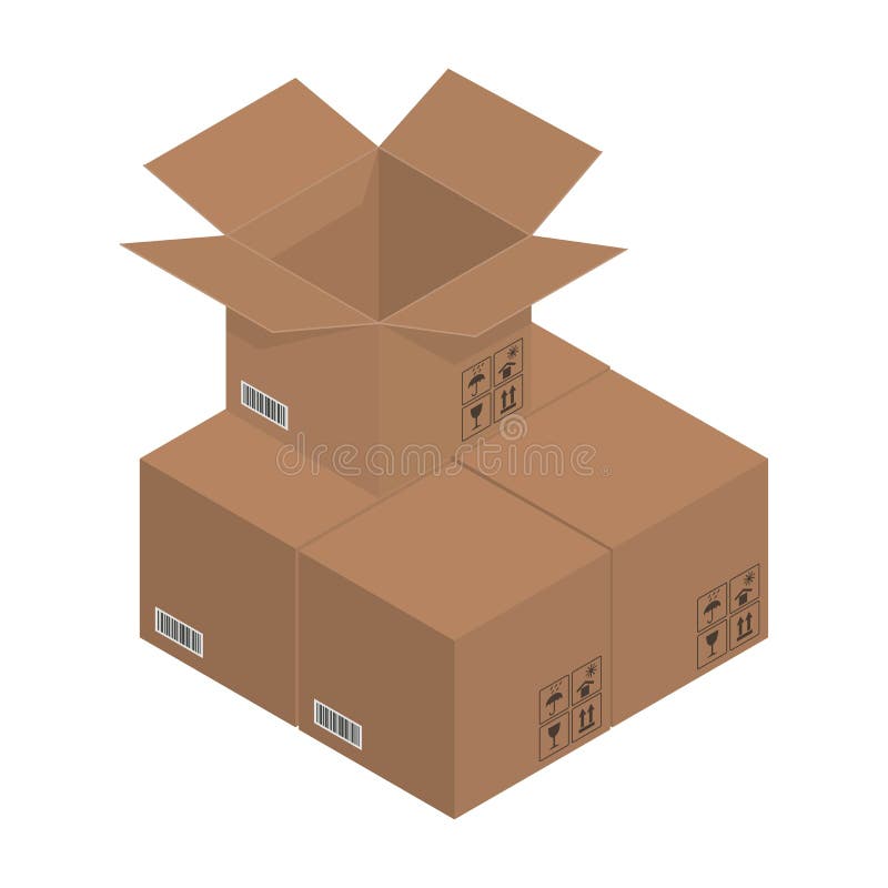Cardboard Brown Boxes, Crate Boxes 3d, Isometric Boxes Stock Vector ...