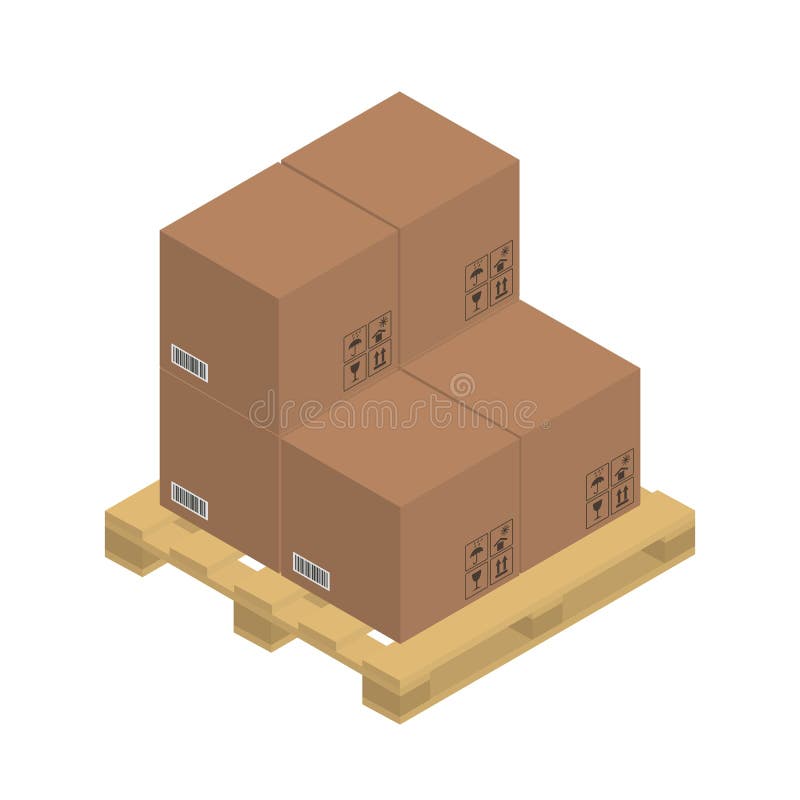 Cardboard Brown Boxes on the Wooden Pallet, Isometric Graphics Stock ...