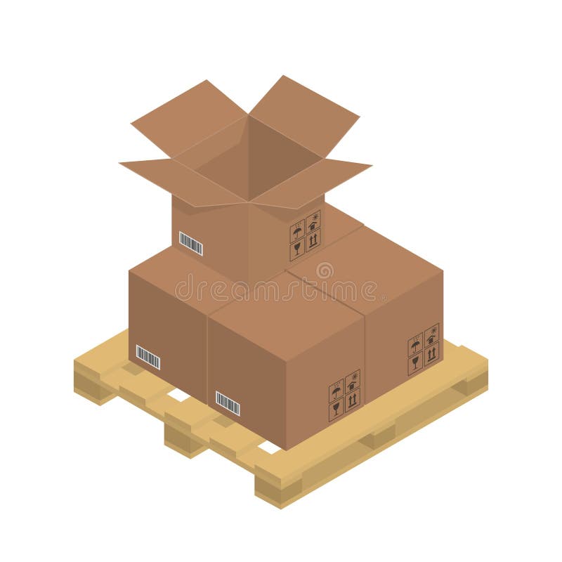 Cardboard Brown Boxes on the Wooden Pallet, Isometric Graphics Stock ...