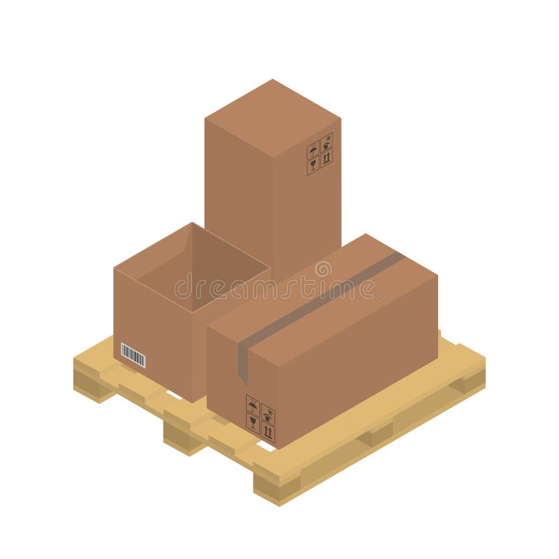 Cardboard Brown Boxes on the Wooden Pallet, Isometric Graphics Stock ...