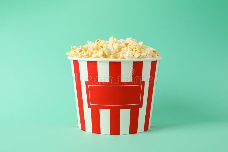 Cardboard Bucket Tasty Popcorn on Mint Background Stock Photo - Image ...