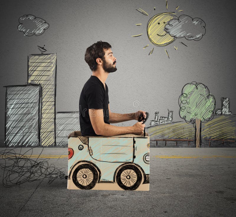 Cardboard Car in Drawing City Stock Image - Image of draw, speedy: 56666343